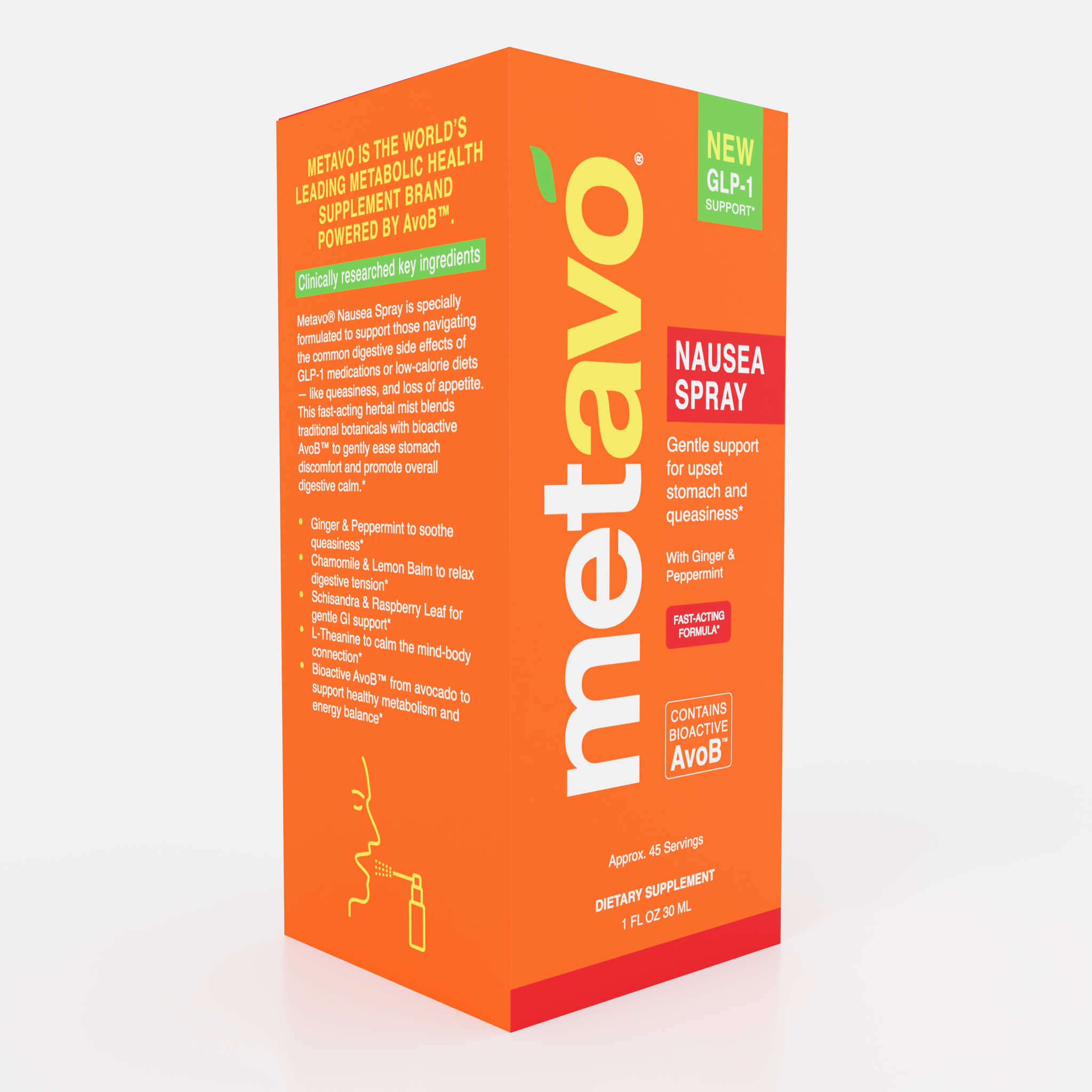 Metavo Natural Nausea Relief Spray with Ginger & Peppermint - Fast-Acting
